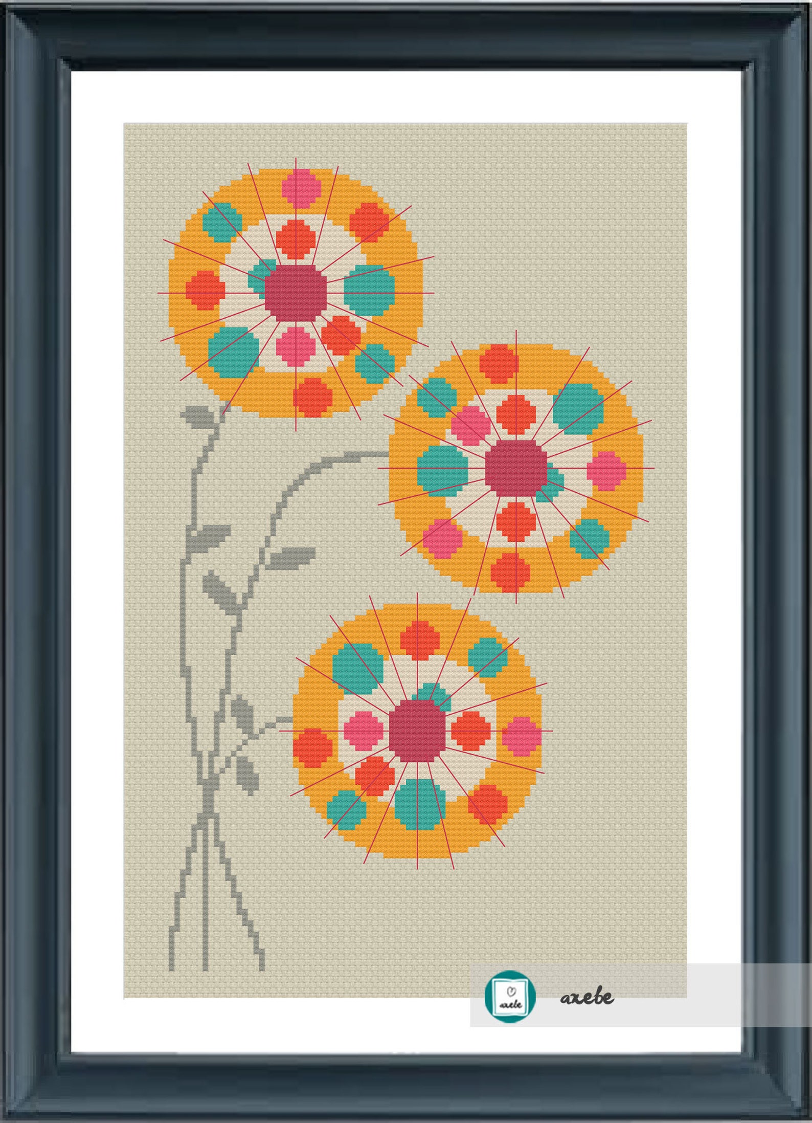 Retro Flowers Cross Stitch Pattern Modern Cross Stitch | Etsy