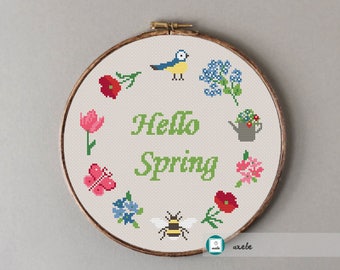 Hello Spring Cross Stitch Pattern - Etsy UK