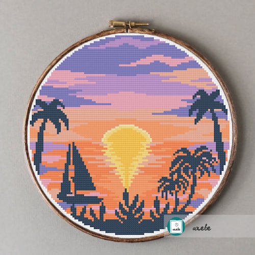 Tropical Sunrise Cross Stitch Pattern Modern Cross Stitch - Etsy