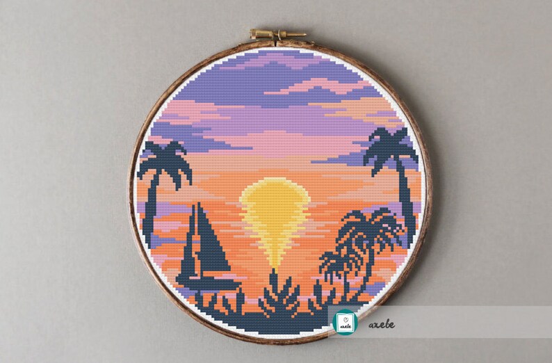 Tropical Sunrise Cross Stitch Pattern Modern Cross Stitch - Etsy