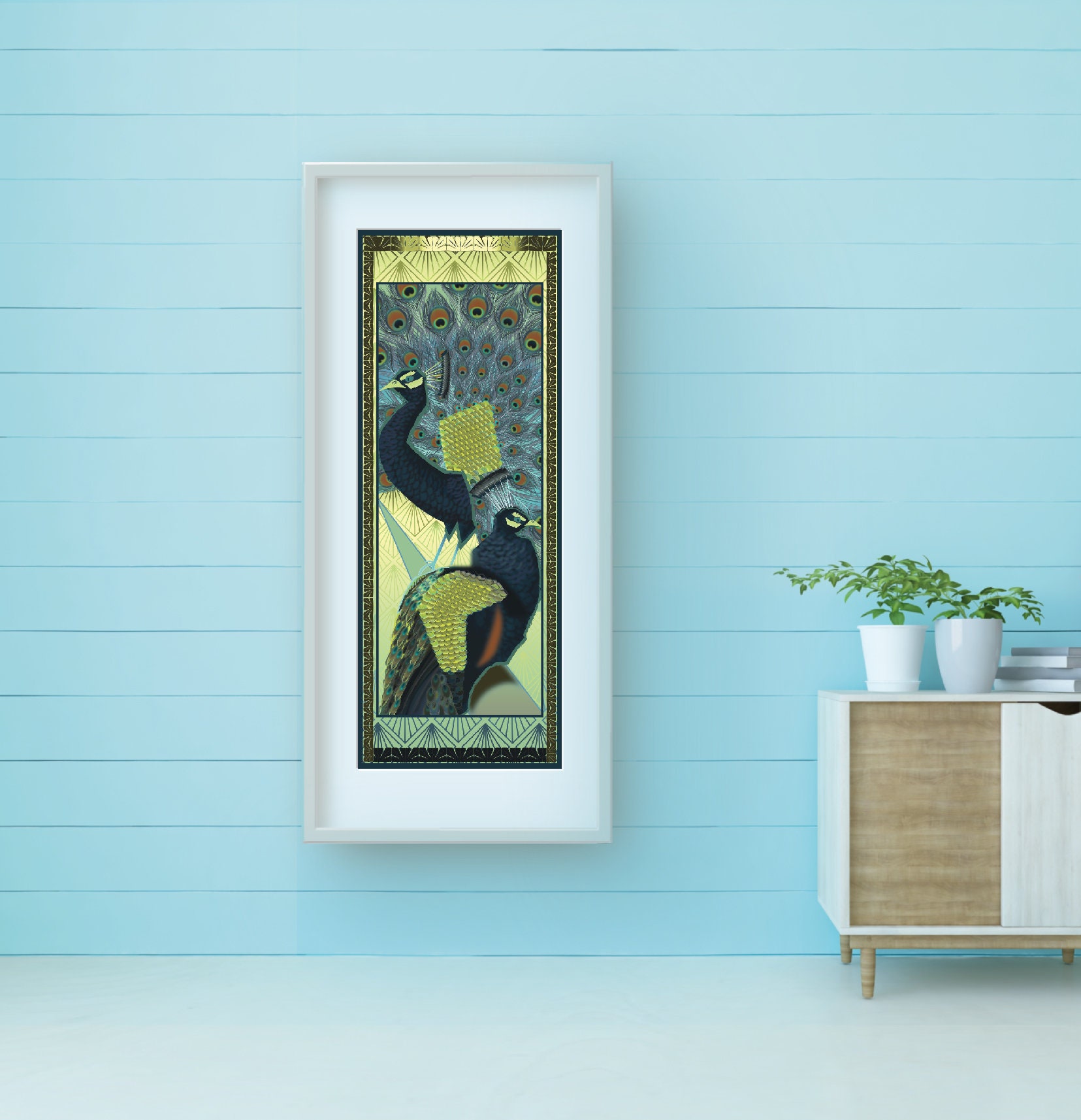 Peacock Art Deco Print Bird Art Prints Peacock Painting | Etsy UK