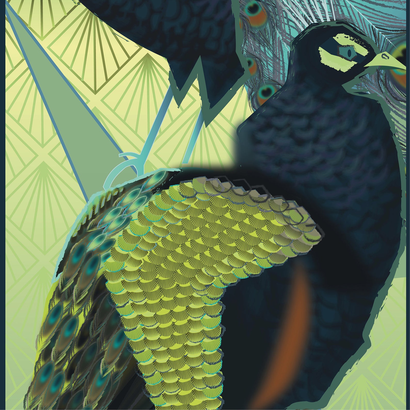 Peacock Art Deco Print Bird Art Prints Peacock Painting - Etsy UK