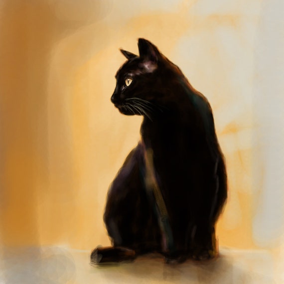 Black Cat Print Fine Art Giclee Print Cat Lover Gifts | Etsy