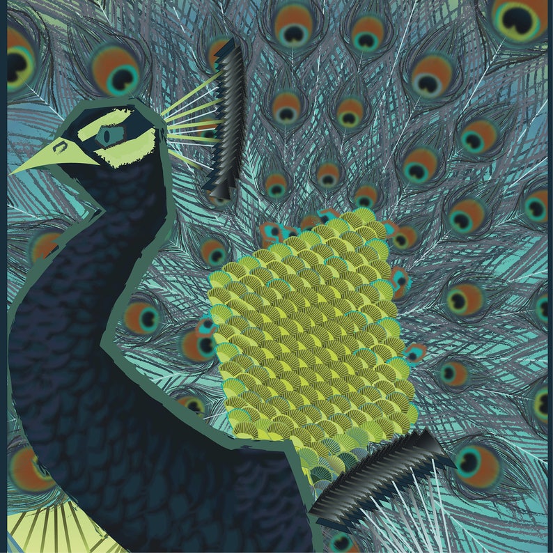 Peacock Art Deco Print Bird Art Prints Peacock Painting | Etsy