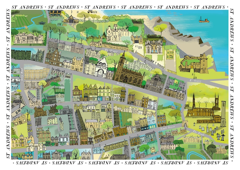 St Andrews Scotland Map Print - Illustrated City Map Wall Art | Travel ...
