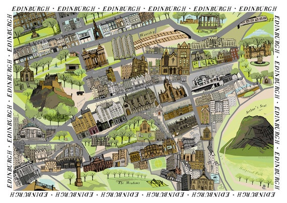 Edinburgh Print Map Art / Scotland Fine Art Giclee Print | Etsy