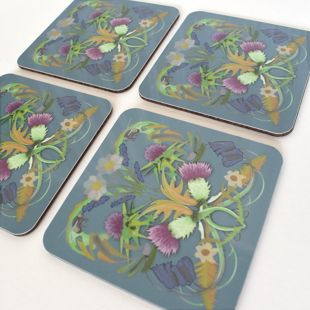 Thistle Coaster Set of 4 / Scottish Coasters Thistle Gift Ideas ...
