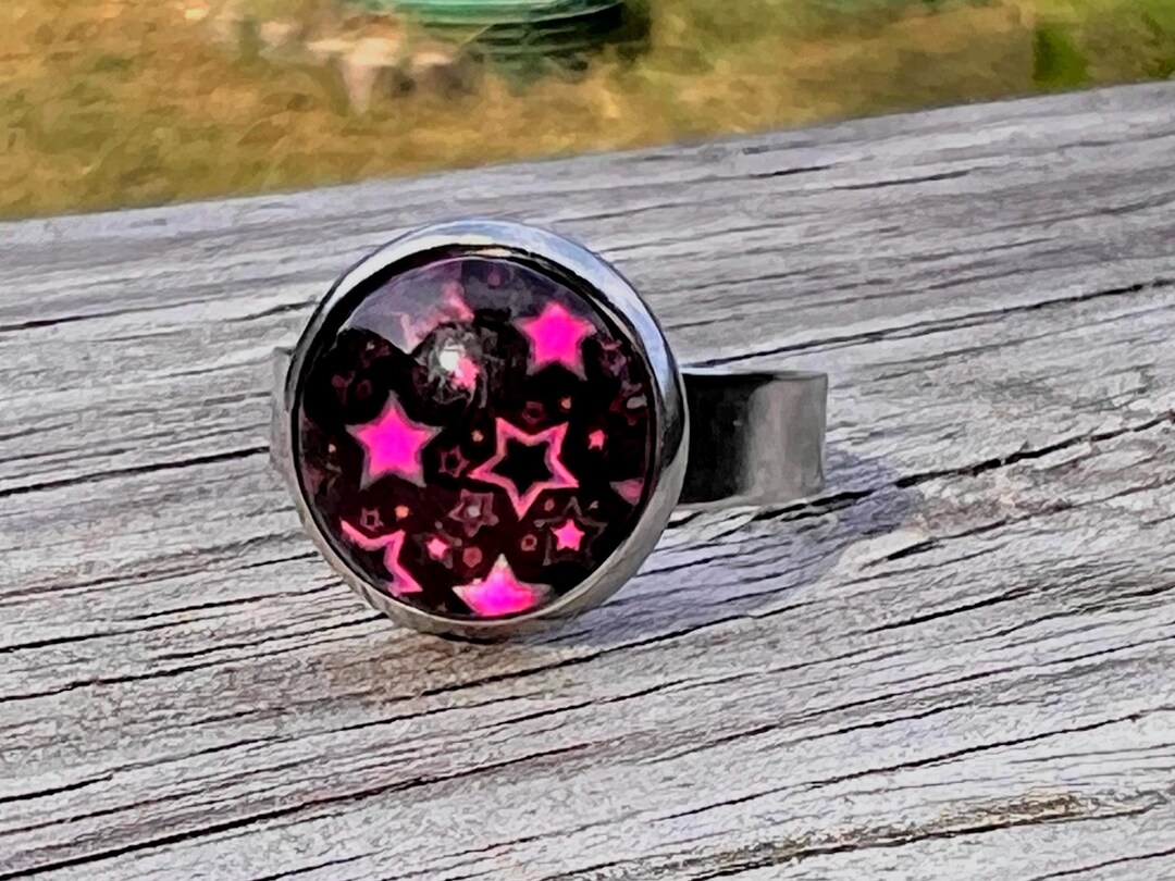 Adjustable Black Pink Star Rings • Non Tarnish Stainless Steel Jewelry ...