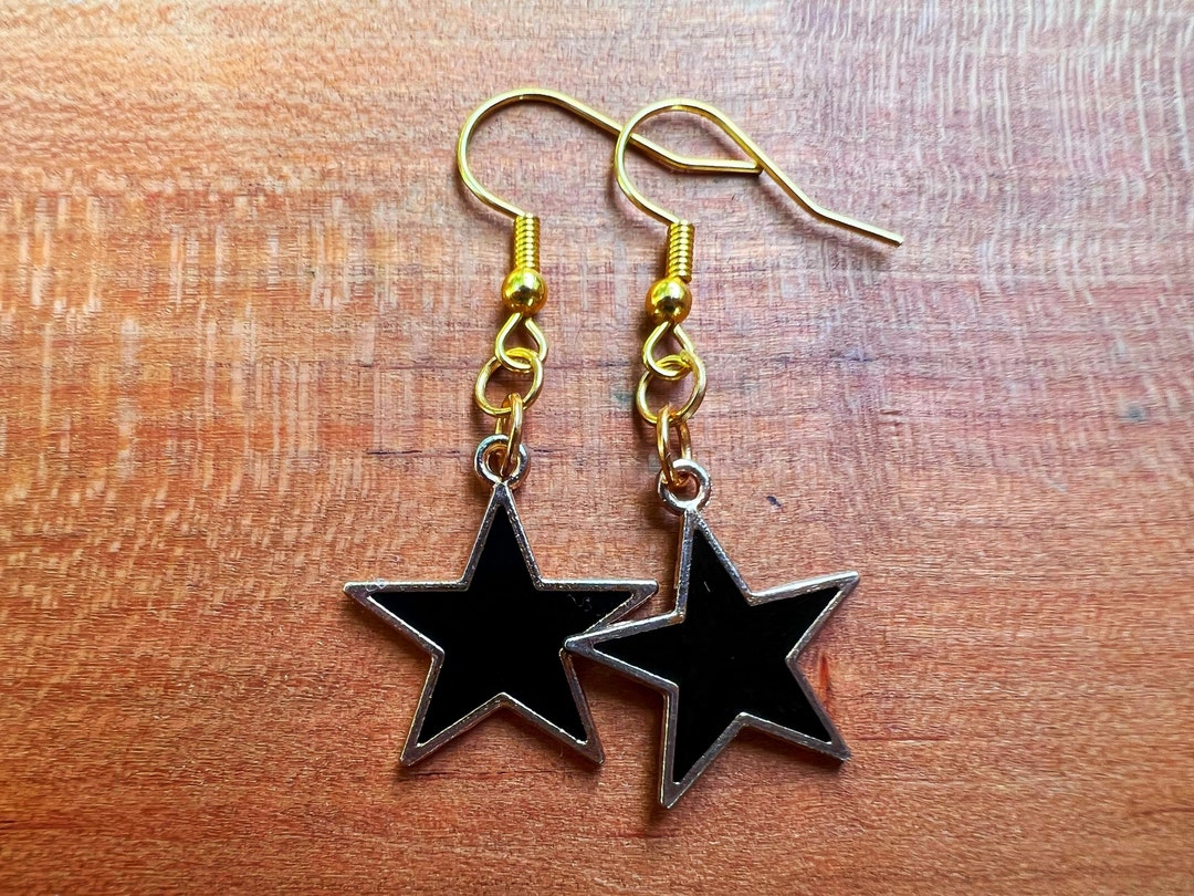 Black Y2K Punk Grunge Star Dangle Earrings, Jewelry Gift Gold Black ...