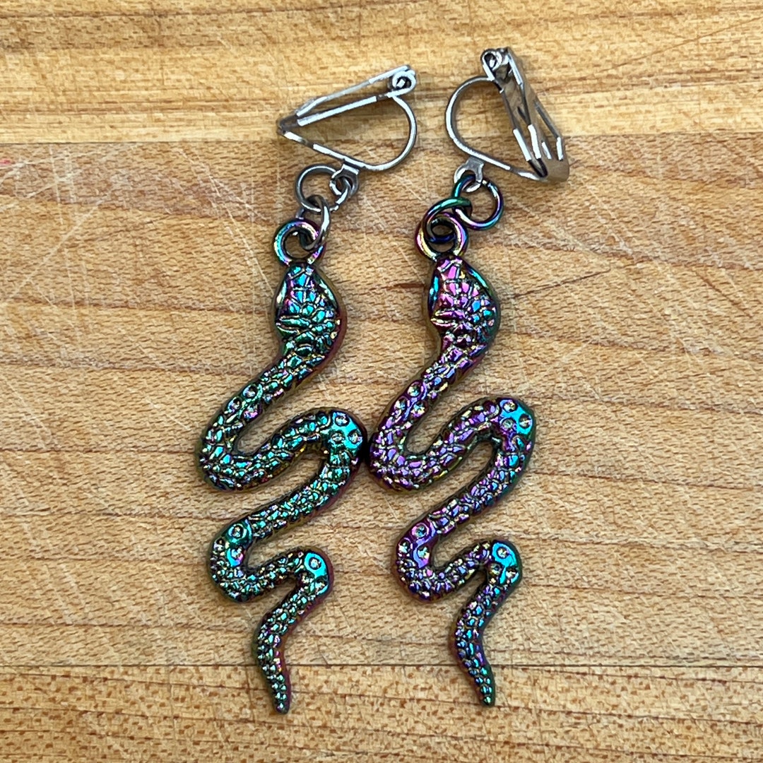 Womens Mens Snake Dangling Clip on Earrings - Etsy