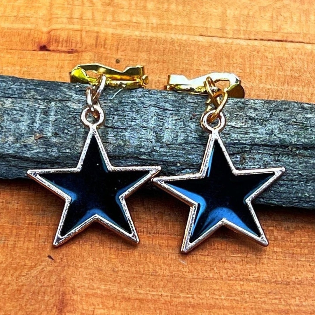 Black Star Shaped Clip on Earrings - Etsy