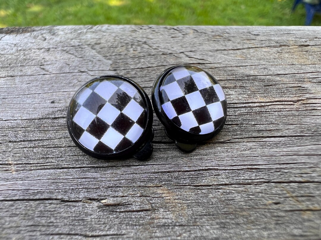 Alt Emo Black Checkered Race Flag Clip on Earrings - Etsy