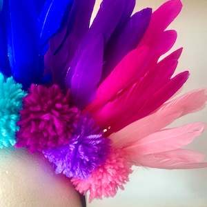 Headpiece PRIDE Rainbow Pom Poms & Feathers Rainbow Headdress Rainbow ...