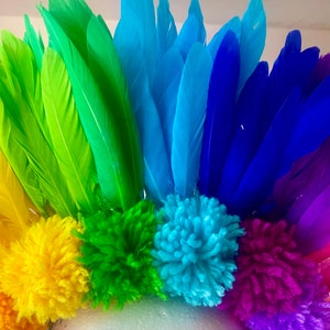 Headpiece PRIDE Rainbow Pom Poms & Feathers Rainbow Headdress Rainbow ...