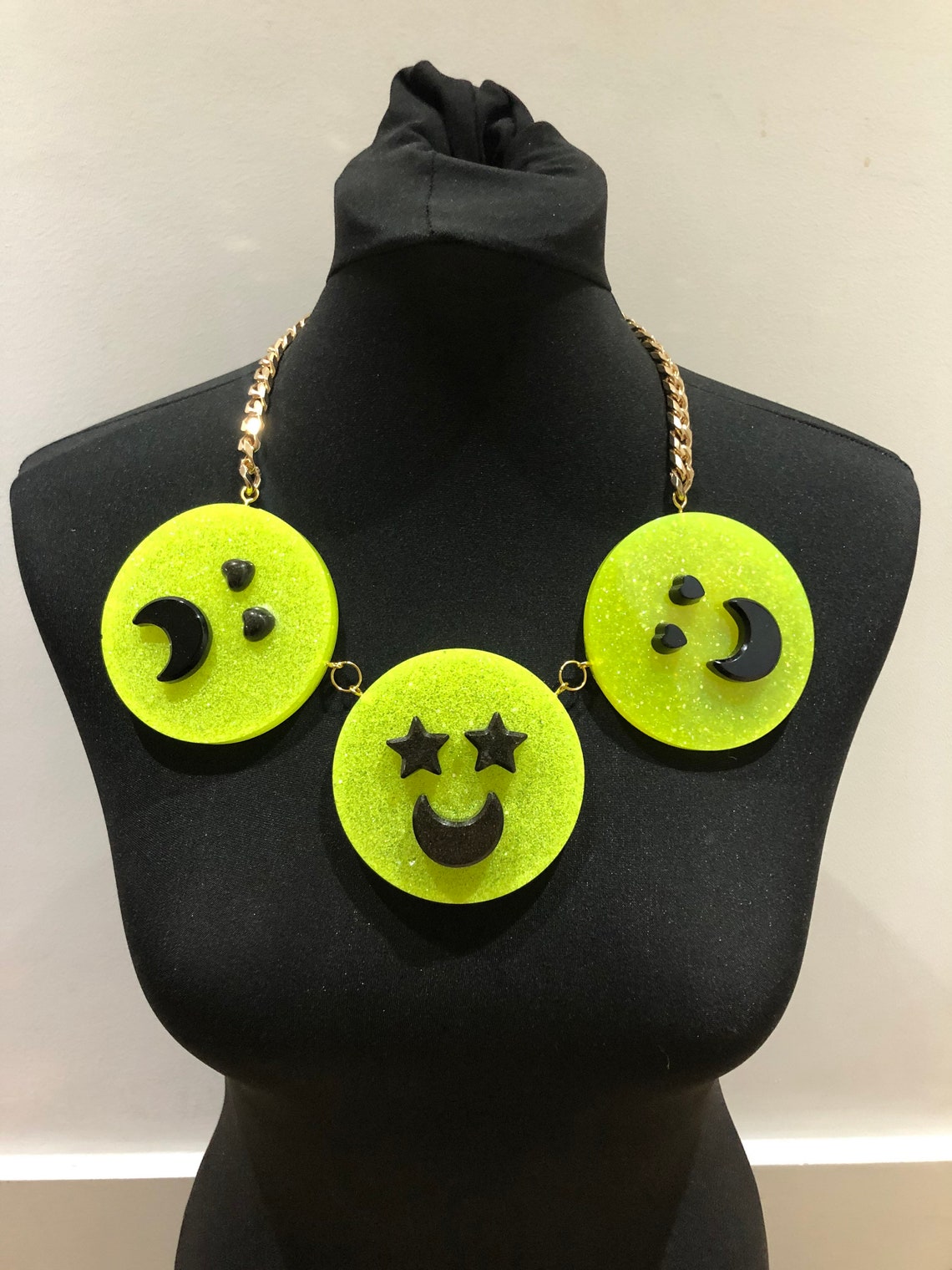 Smiley Face Necklace Handmade Unique Neon Yellow Resin - Etsy