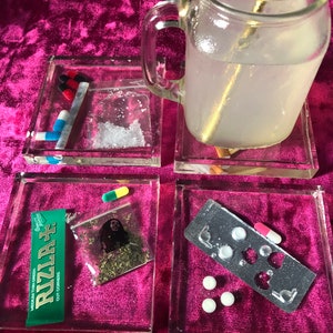 Party Pill Coasters SET of 4 - PRICE is for the Set - Resin Custom ...