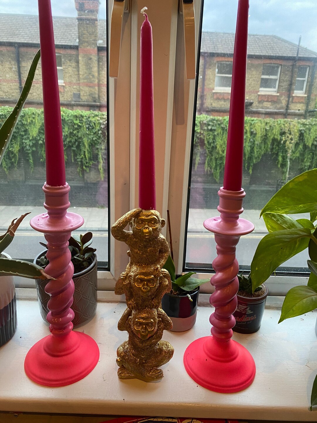 Candle Holder Monkeys Gold Sprayed for Stick Candle, Statement Decor ...