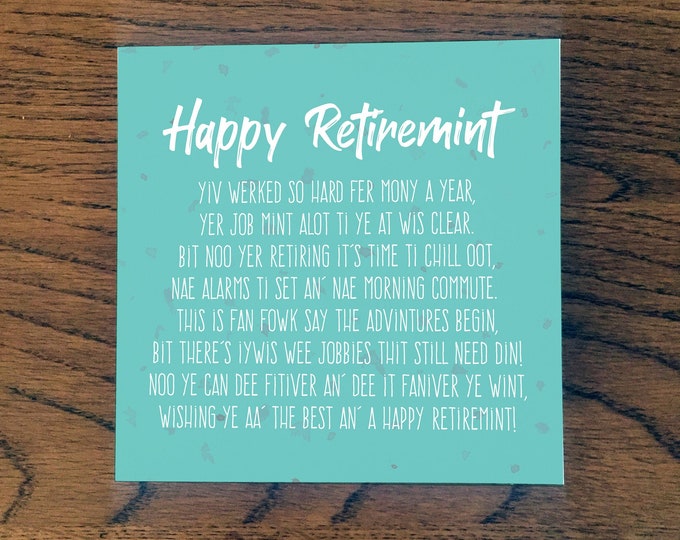 Scottish Retirement Card, Doric Retirement Card Wee Poem - Etsy UK