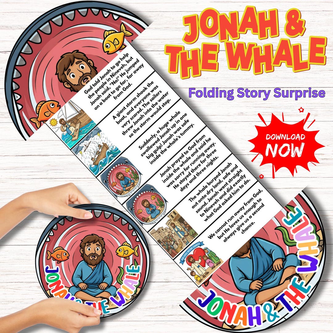 Jonah and the Whale Folding Surprise Printable Mini Book, Bible Story ...