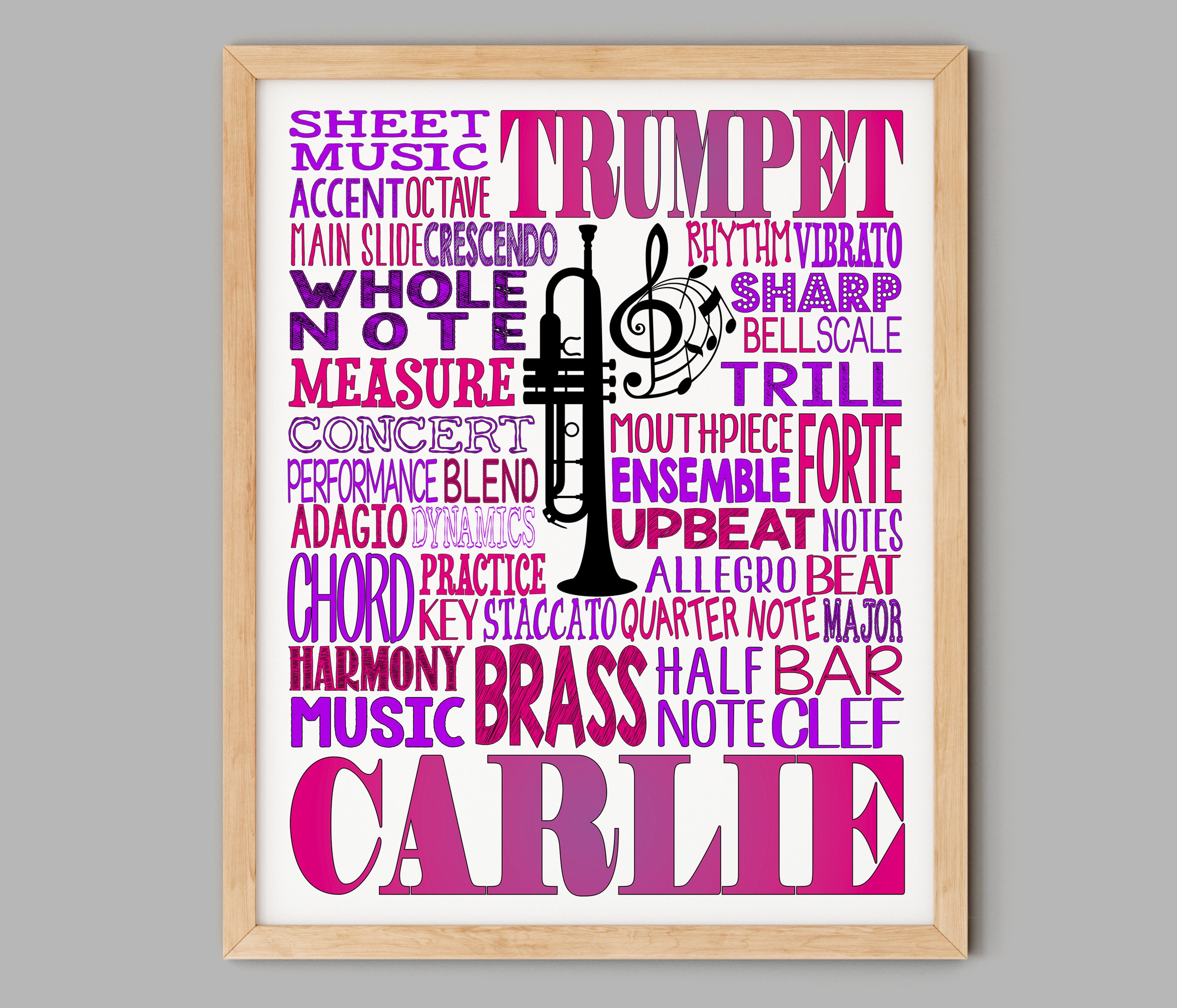 Gift for Trumpet Player, Trumpet Typography Poster, Band Teacher Gift ...