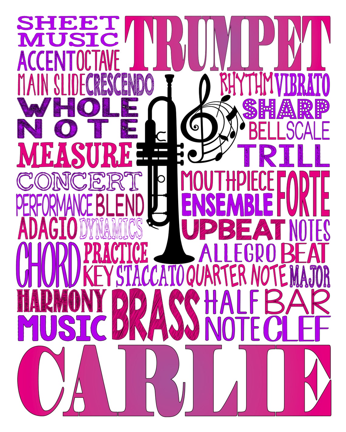 Gift for Trumpet Player, Trumpet Typography Poster, Band Teacher Gift ...