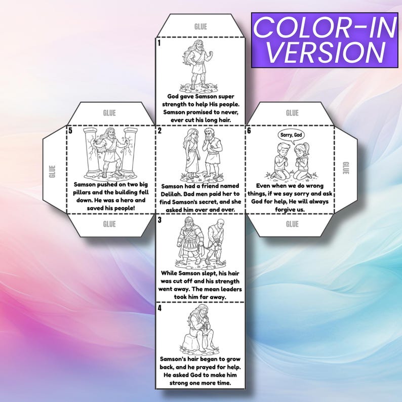 Samson and Delilah Bible Coloring Cube Craft, Bible Cube Activity ...