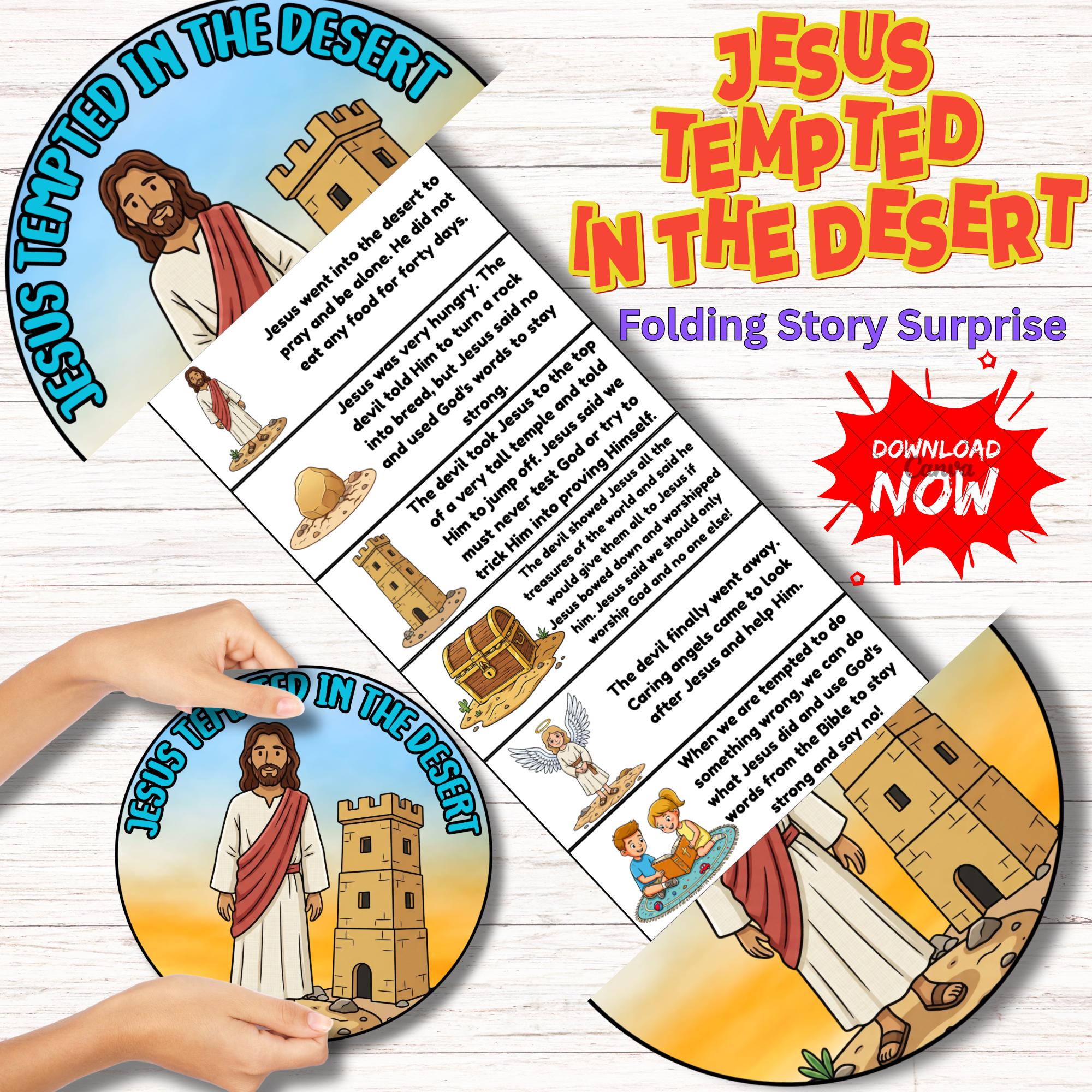 Jesus Tempted in the Desert Folding Surprise Printable Mini Book, Bible ...