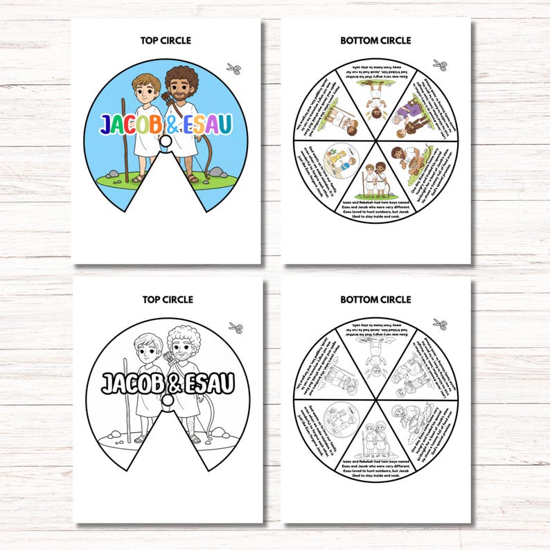 Jacob and Esau Spinner Coloring Wheel, Bible Wheel Story Craft, Sunday ...