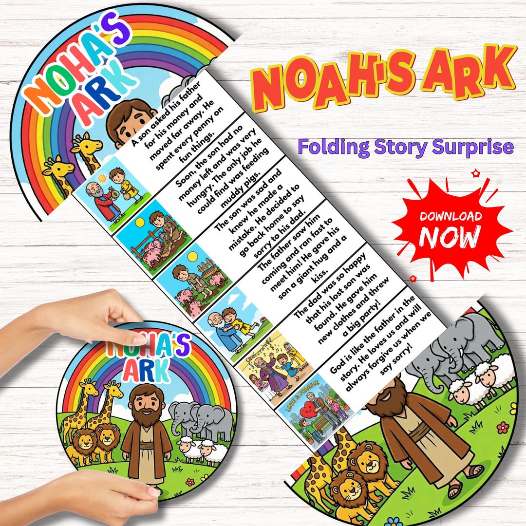 Noah's Ark Folding Surprise Printable Mini Book, Bible Story Craft ...