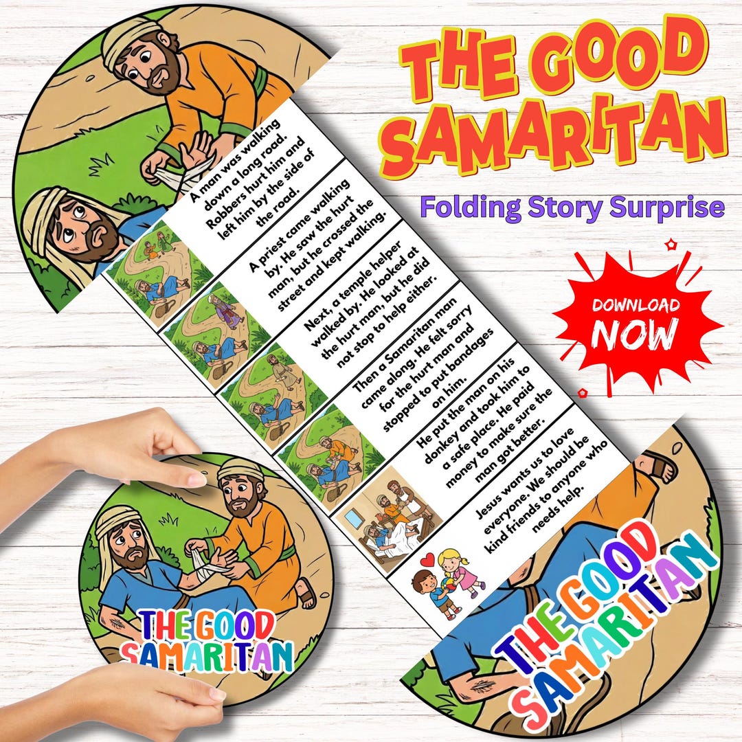 The Good Samaritan Parable Folding Surprise Printable Mini Book, Bible ...