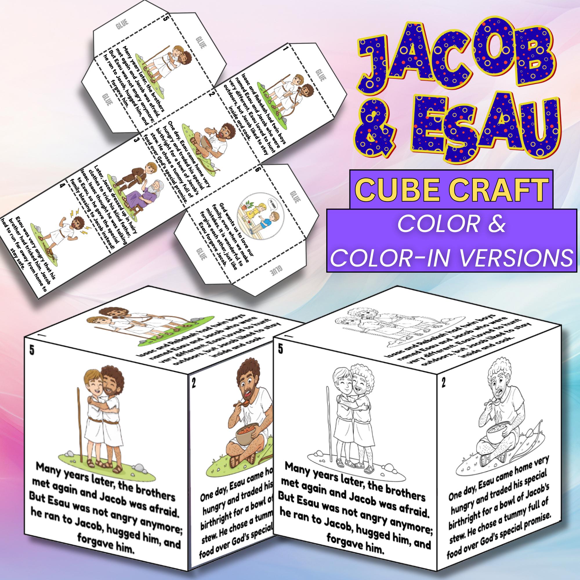 Jacob and Esau Bible Coloring Cube Craft, Bible Cube Activity, Sunday ...