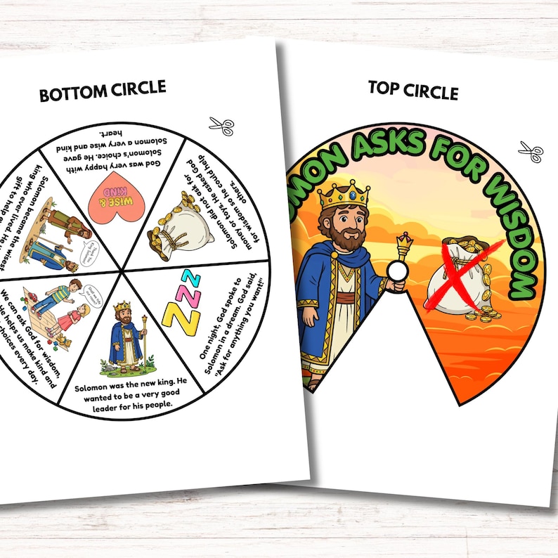 Solomon Asks for Wisdom Spinner Coloring Wheel, Bible Wheel Story Craft ...