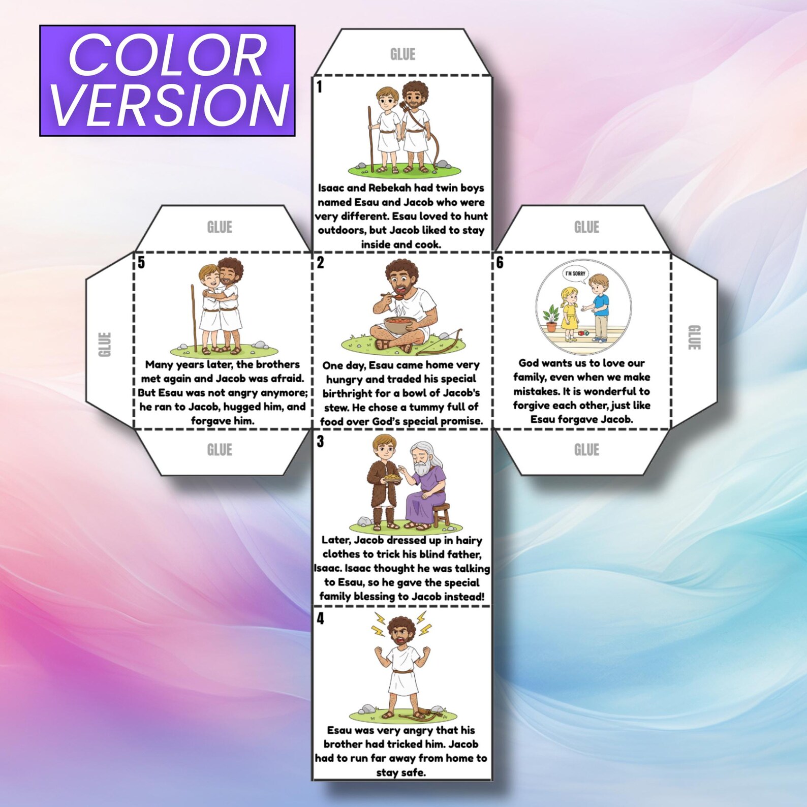 Jacob and Esau Bible Coloring Cube Craft, Bible Cube Activity, Sunday ...