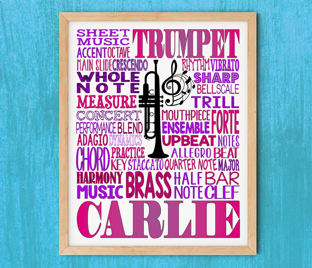 Gift for Trumpet Player, Trumpet Typography Poster, Band Teacher Gift ...