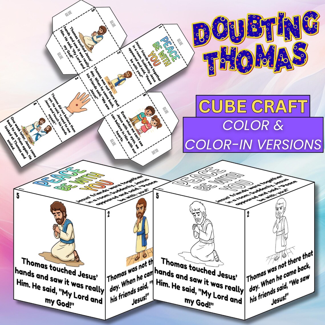 Easter Story Doubting Thomas Bible Coloring Cube Craft, Bible Cube ...