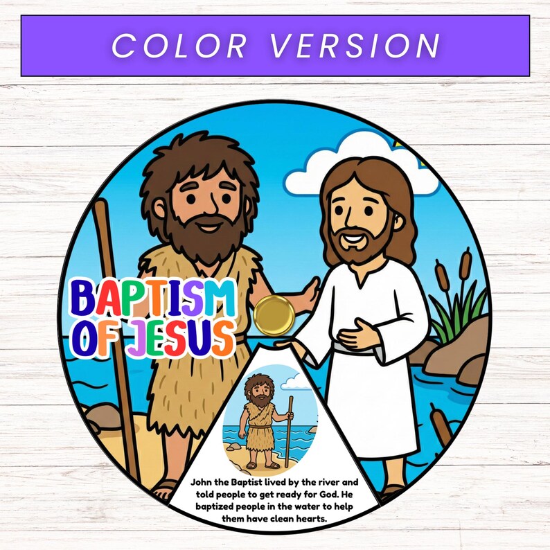 The Baptism of Jesus Spinner Coloring Wheel, Bible Wheel Story Craft ...