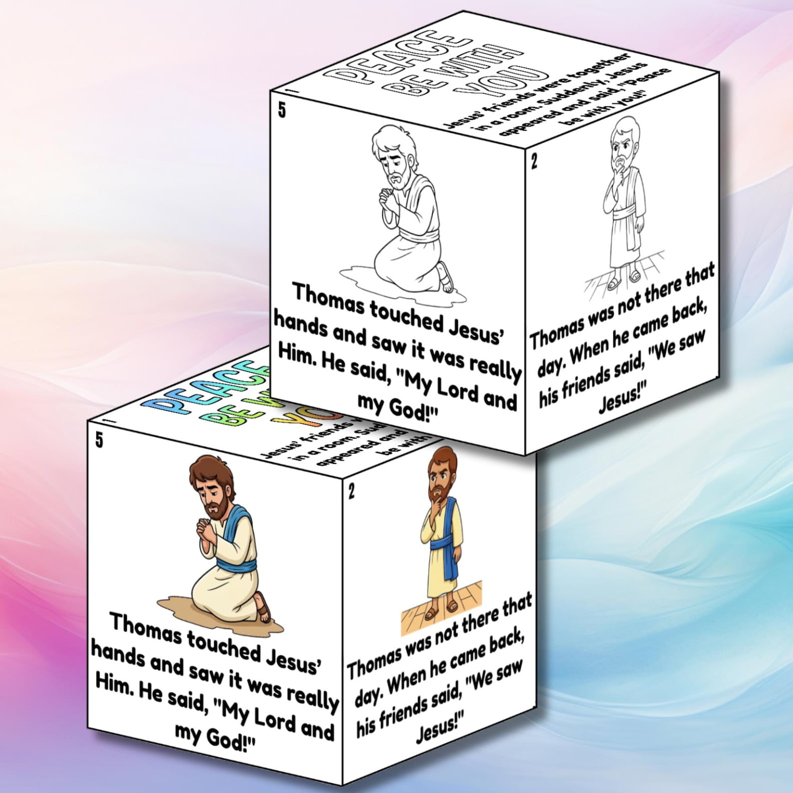 Easter Story Doubting Thomas Bible Coloring Cube Craft, Bible Cube ...