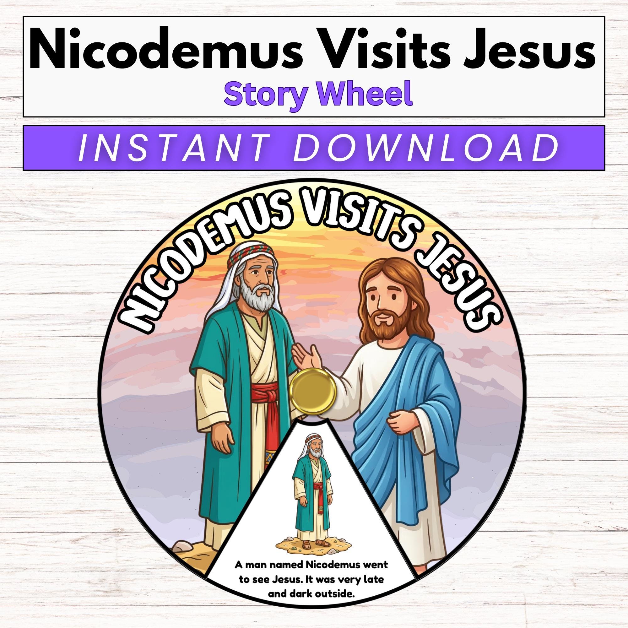 Nicodemus Visits Jesus Spinner Coloring Wheel, Bible Wheel Story Craft ...