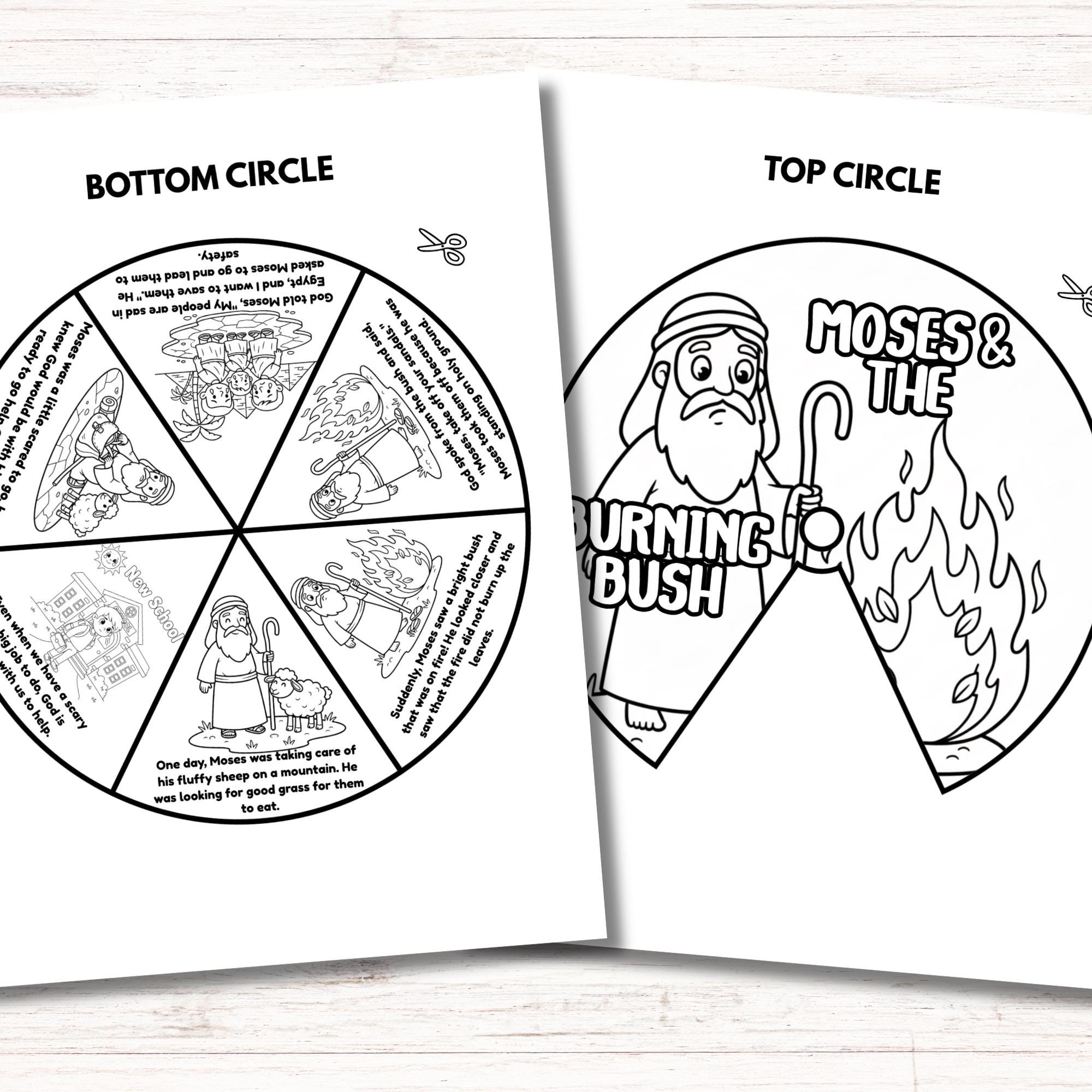Moses and the Burning Bush Spinner Coloring Wheel, Bible Wheel Story ...