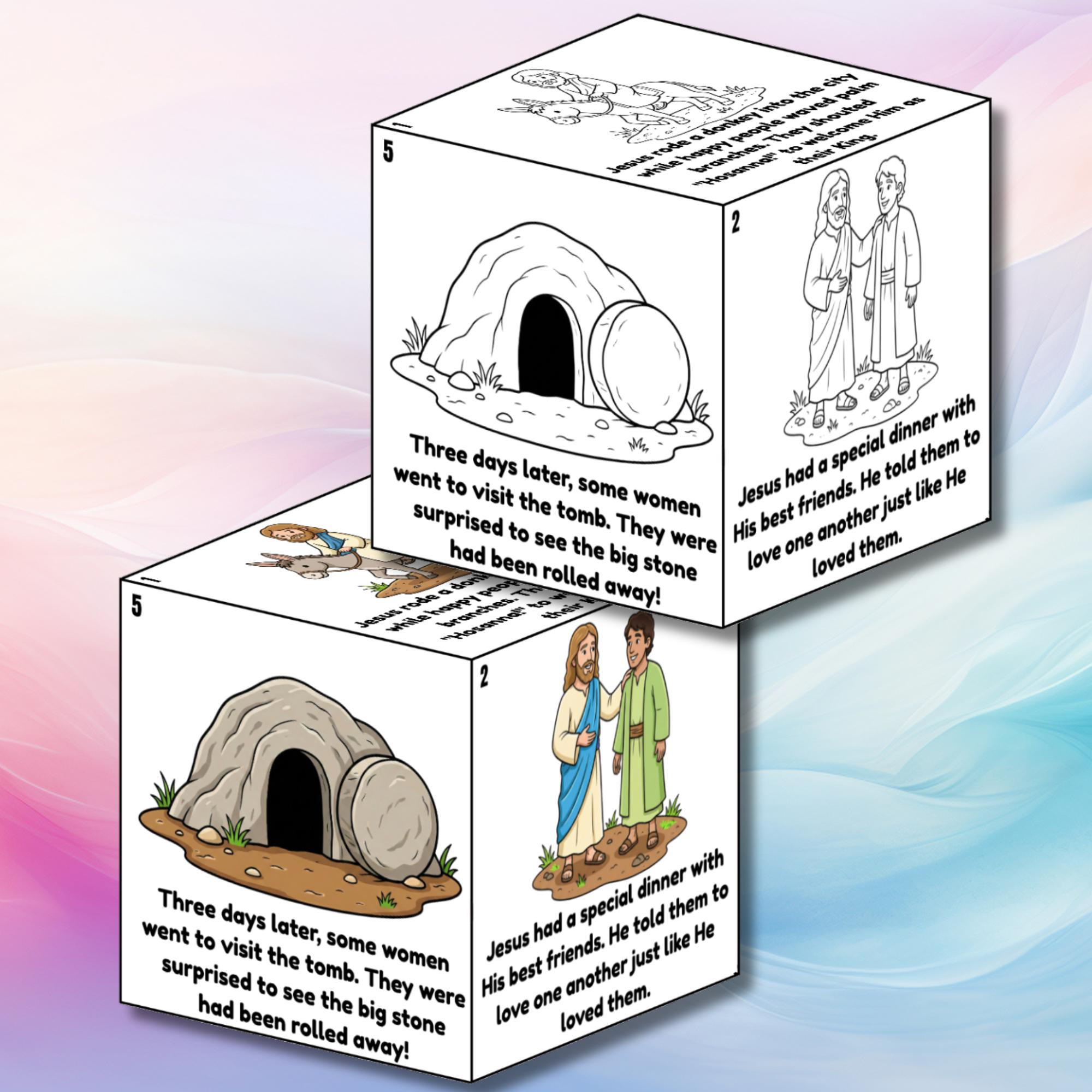 The Easter Story Bible Coloring Cube Craft, Bible Cube Activity, Sunday ...