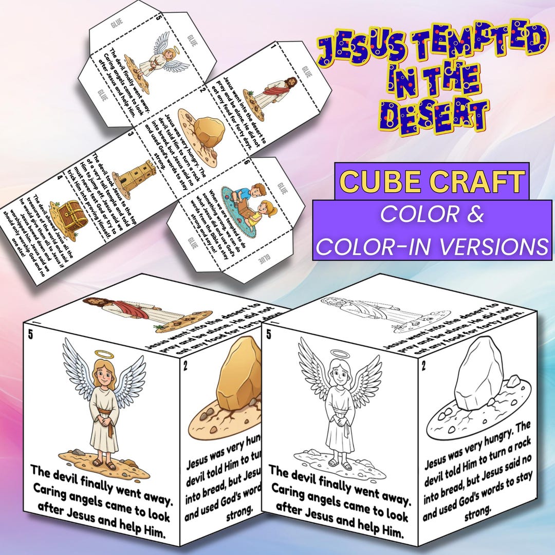 Jesus Tempted in the Desert Bible Coloring Cube Craft, Bible Cube ...