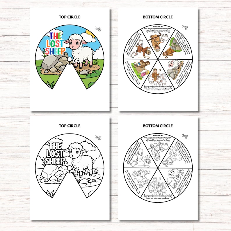 The Lost Sheep Parable Spinner Coloring Wheel, Bible Wheel Story Craft ...