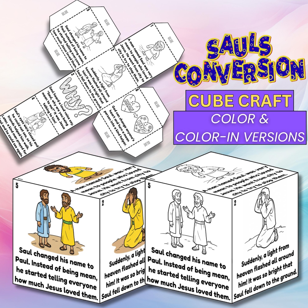 Sauls Conversion From Saul to Paul Bible Coloring Cube Craft, Bible ...