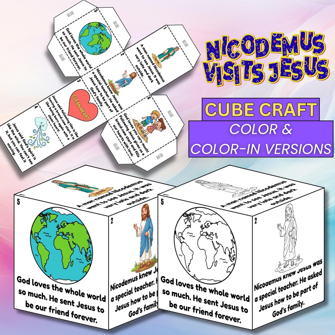Nicodemus Visits Jesus Bible Coloring Cube Craft, Bible Cube Activity ...