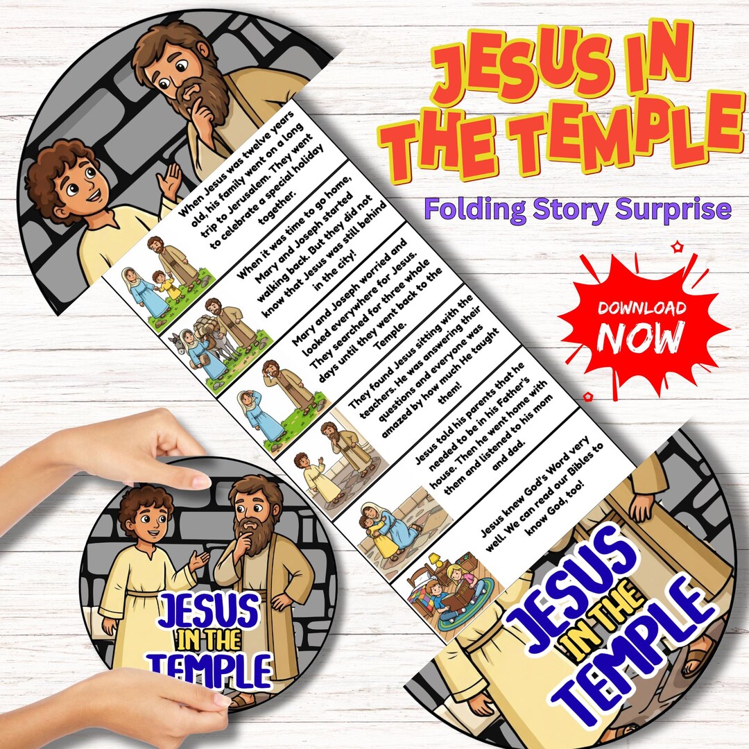 Jesus in the Temple Folding Surprise Printable Mini Book, Sunday School ...