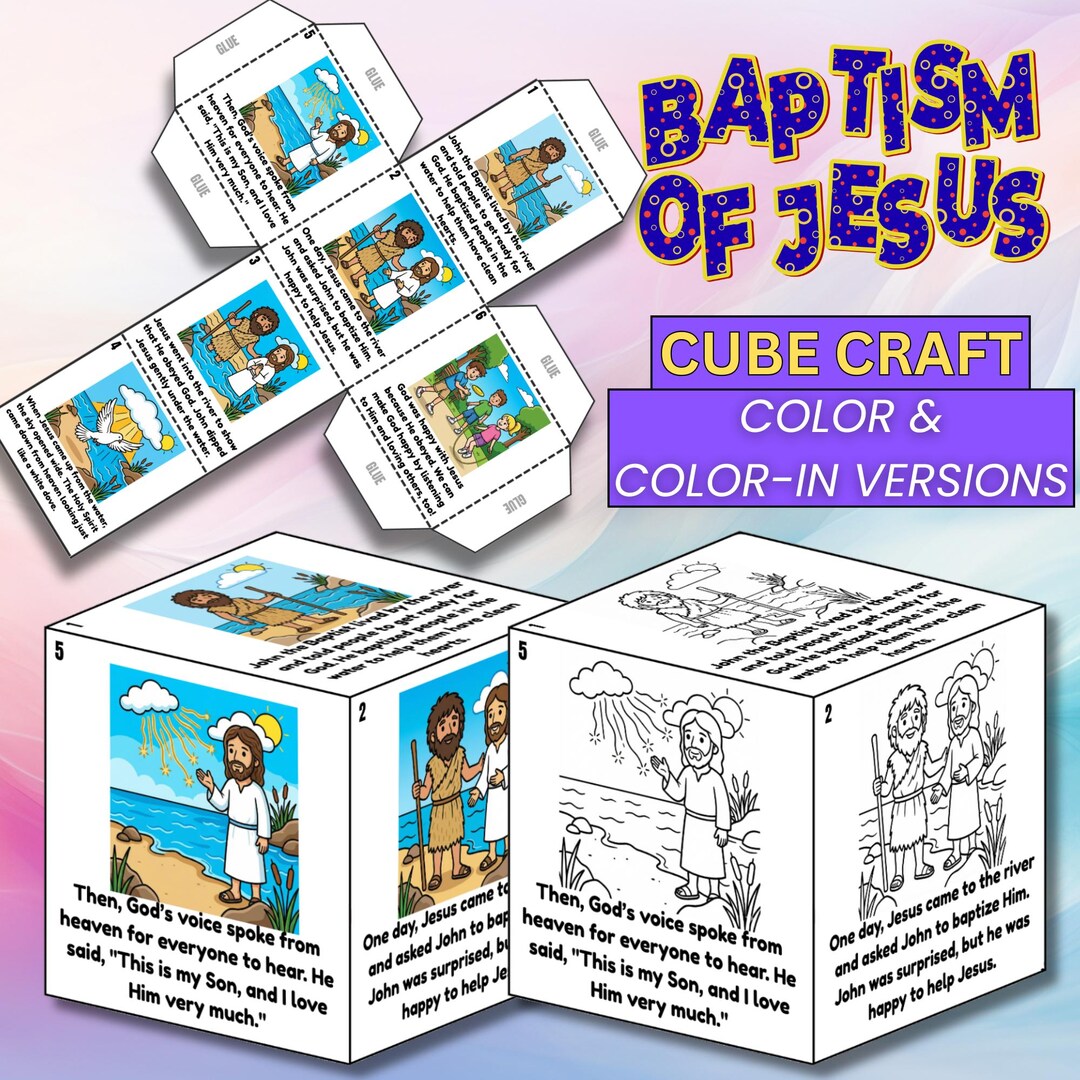 Baptism of Jesus Coloring Cube Craft, Bible Cube Activity, Sunday ...