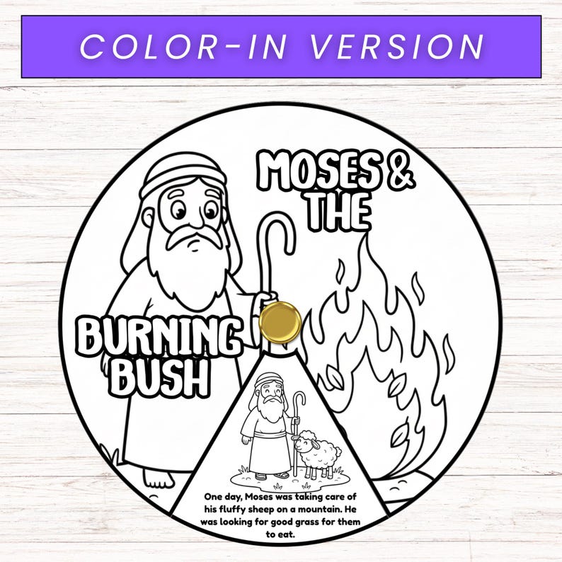 Moses and the Burning Bush Spinner Coloring Wheel, Bible Wheel Story ...