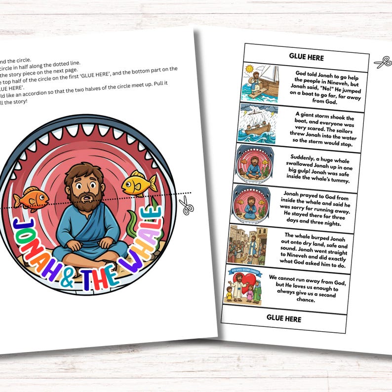 Jonah and the Whale Folding Surprise Printable Mini Book, Bible Story ...