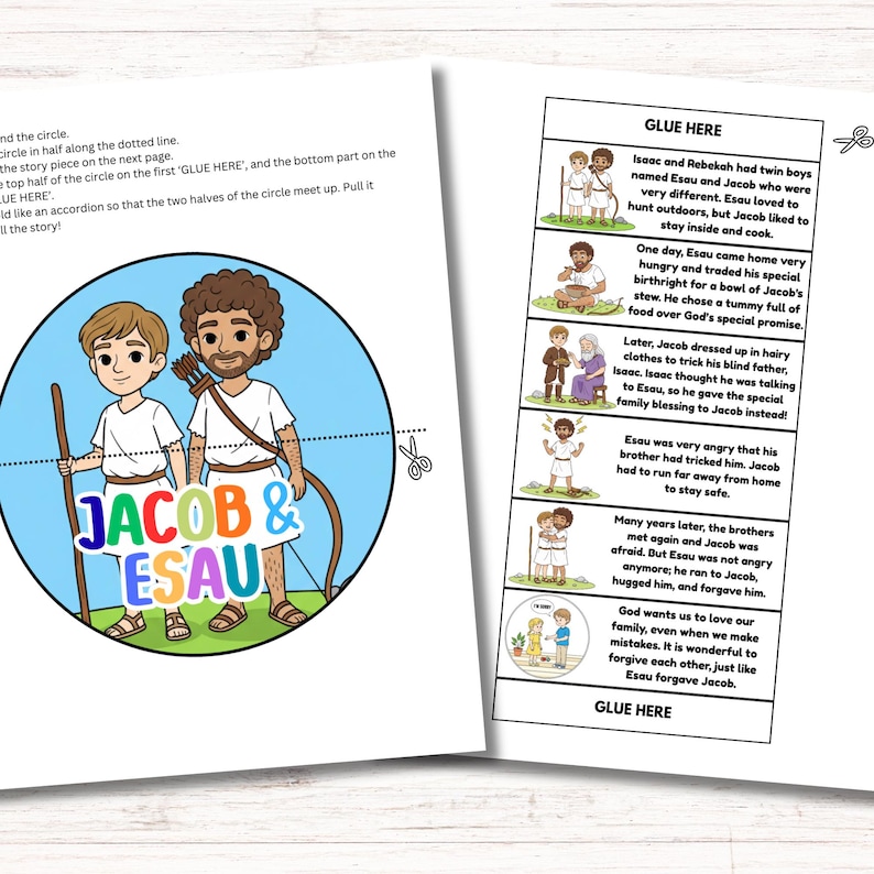Jacob and Esau Folding Surprise Printable Mini Book, Bible Story Craft ...
