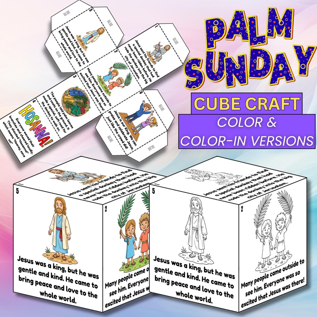 Palm Sunday Bible Coloring Cube Craft, Bible Cube Activity, Sunday ...
